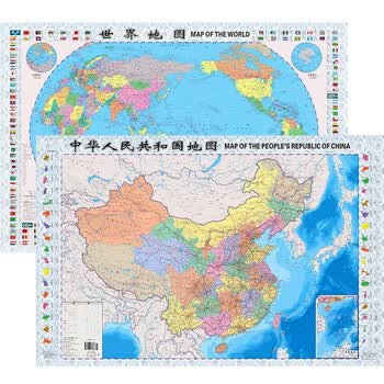 2022年 中国地图+世界地图 0.87米*0.58米 折叠袋装