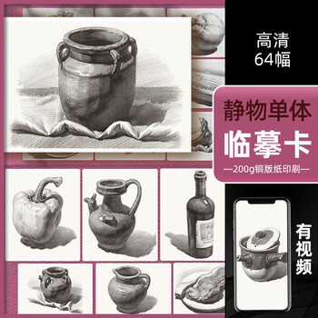 【】静物单体临摹卡64幅2022沐尚文化素描高清卡片精微国美基础入门书