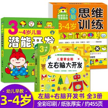 全套3册3-4岁儿童潜能开发全书宝宝左右脑开发全脑思维训练书籍幼儿早教书幼儿园小班教材用书左右脑开发