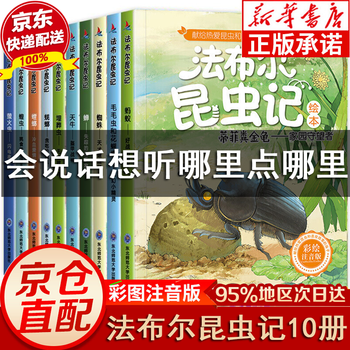 全套10册法布尔昆虫记注音版儿童科普百科启蒙读物儿童绘本3-6岁 适合幼儿园小学生阅读儿童文学一年级课外书 法布尔昆虫记-彩绘注音版10册
