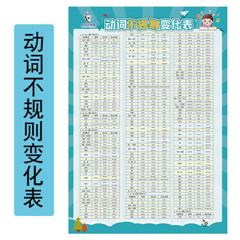 高中初中英语不规则动词表小学十六种时态表训练挂图语法教程练习 动词不规则变化表