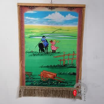 内蒙古工艺品羊毛毡画成吉思汗特色挂画轴餐厅蒙古包装饰画毡画 草原游牧 竖版 60*80 独立
