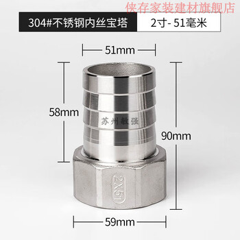 乐贝净不锈钢304加厚内丝宝塔接头 高压六角内牙宝塔DN32 DN40 DN50 304#2寸*51mm六角内丝宝塔【图片 价格 品牌 报价】-京东