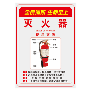 企业消防十条知识宣传画挂图单位消防安全常识宣传栏展板墙贴画防水贴纸VCH VCH26 灭火器使用方法 100*70厘米 覆膜防水PP贴纸