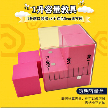 容量单位演示器 磁性小正方体 强磁正方体 1升容器模型一立方分米 体积容积学习教具 容量盒子+红色8个5cm正方体