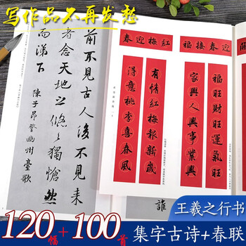 王羲之行书集字春联2册 6大类120幅春节对联+唐诗一百首集字古诗词 兰亭序圣教序毛笔书法临摹字帖书