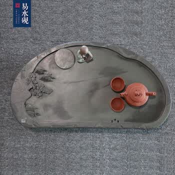 天然整块石茶盘排水小大号易水砚石材茶海茶具石头茶台家用 定制 浅紫色