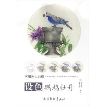 设色鹦鹉牡丹(实用原大白描)
