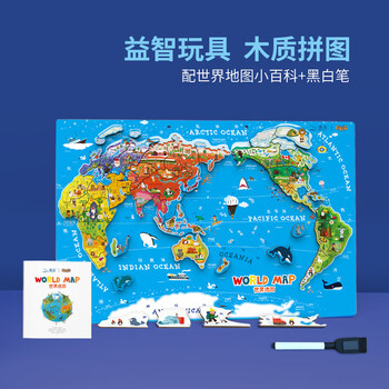儿童益智拼图磁力中国世界地图男孩女孩磁性木质立体拼图早教玩具 木质磁性世界地图拼图（小号）