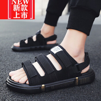 安踏男士凉鞋2022年春季新款夏季潮流青少年个性拖鞋运动外穿开车凉拖沙滩鞋 9702品质黑金 42 (标准码)