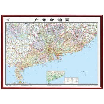 【定制边框】2022年 广东省地图 木框装裱 1.1米*0.8米 红棕色边框