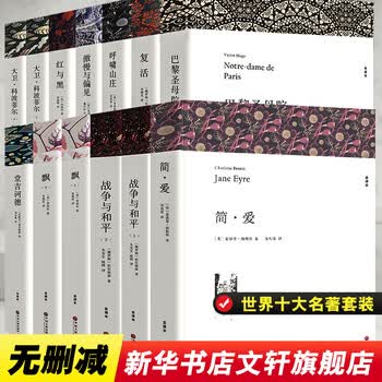 世界十大名著套装战争与和平+傲慢与偏见+呼啸山庄+大卫科波菲尔+简爱+复活+红与黑+飘+堂吉诃德+巴黎圣母院 图书
