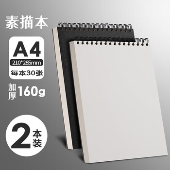 2本素描本A4美术生手绘专用素描纸16K小学生用空白图画本儿童幼儿园8k涂鸦本加厚成年初学者动漫彩铅纸画本 A4竖款-160克（买一送一共2本）