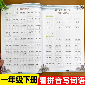 一年级下册语文专项组合训练看拼音写词语生字注音拼读组词造句配套同步字帖练字帖下学期强化练习练习册小学人教版练习题下人教