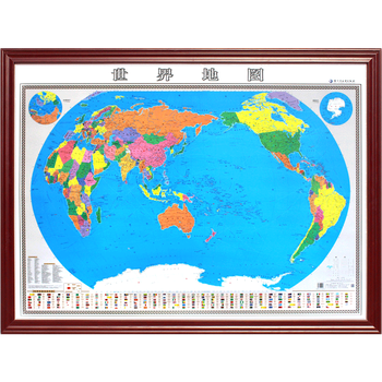 【定制边框】2022年 地图带框 红棕色木框挂图 约1.5米*1.1米 世界地图