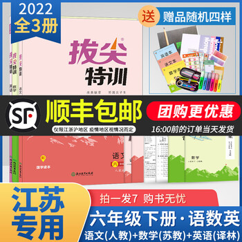 【苏教版】全3册2022春小学拔尖特训6/六年级下册语文人教+数学+英语译林教材同步配套练习册实验班