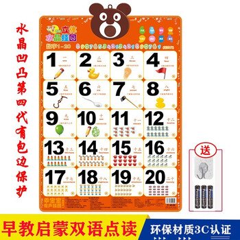 儿童有声挂图水晶立体凹凸 乖宝宝早教认知卡玩具 幼儿发声看图识字卡语音早教认水果蔬菜 婴幼儿早教玩具 数字1-20