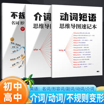 全套3本初中英语不规则变形动词短语介词短语思维导图速记本七八九年级中考总复习短语与句型初一二三英语单 介词+动词+不规则变形