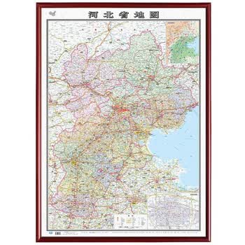 【定制边框】2022年 河北省地图 木框装裱 1.1米*0.8米 红棕色边框