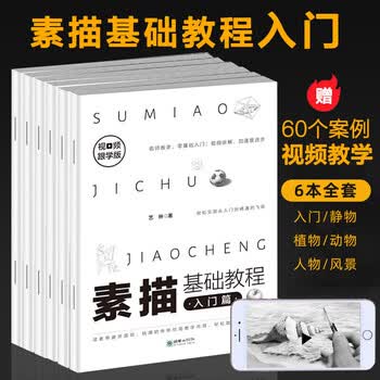视频跟学版素描基础教程6本全套 入门静物植物动物人物风景临摹画册画画入门自学零基础初学者手绘技法范本