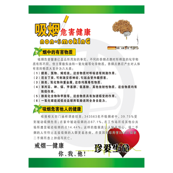 禁烟公益广告文化宣传画挂图标语海报禁止吸烟您已进入无烟场所控烟招贴画覆膜防水贴纸TYH TYH29 禁烟文化海报 70*50厘米 覆膜防水PP贴纸