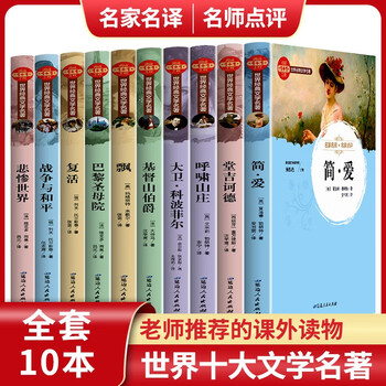 世界十大名著全10册原著全译本简爱堂吉诃德大卫科波菲尔基督山伯爵飘呼啸山庄巴黎圣母院复活外国文学小说
