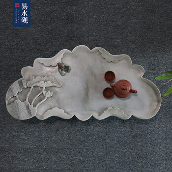 河北易水砚有限公司天然整块石茶盘排水小大号易水砚石材茶海茶具石头茶台家用 定制 茶色