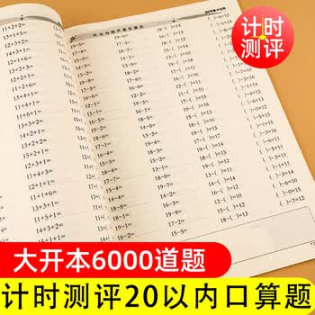 20以内加减法 混合进退位加减法 全横式每天100道口算题卡计时测评 二十以内幼小衔接教材学前班大班