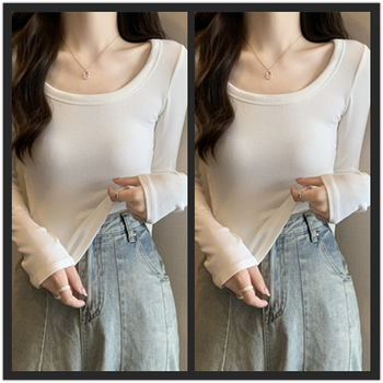 FHRU纯欲风德绒打底衫女大U领露锁骨加厚保暖上衣性感秋冬T恤 白色+白色 XL 116-125斤【图片 价格 品牌 报价】-京东