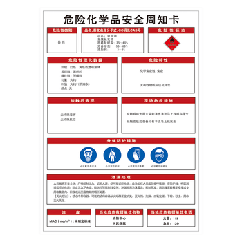 定制危险化学品宣传画安全周知卡提示告知卡警示标识牌标志标示牌NFH NFH69  危险化学品周知卡 封面油 70*50厘米 PVC塑料板