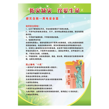 学校安全防灾减灾宣传画挂图防溺水篇避灾自救宣传栏墙贴画覆膜防水贴纸SCH SCh138-05 用电安全篇 70*50厘米 覆膜防水PP贴纸