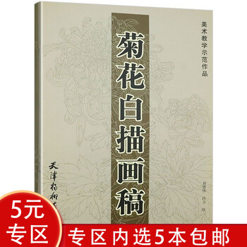 【5本包邮有划道介意慎拍】美术教学示范作品： 菊花白描画稿 国画教程初学者入门书籍
