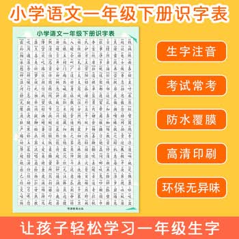 一年级语文下册生字表识字挂图生字写字表带拼音生字挂图部编版