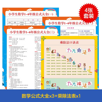 小学生知识点学习挂图数学公式语文成语英语全套语数外成长起跑线挂图公式近义词反义词 套餐4张