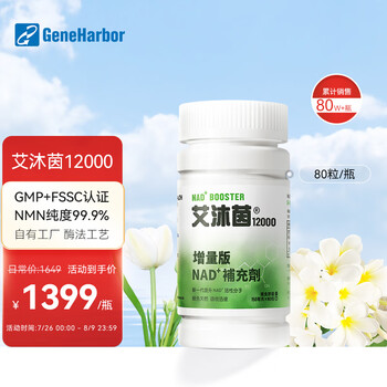 【GeneHarbornmn12000艾沐茵80粒装】基因港 GeneHarbor 爱沐茵艾沐茵nmn12000 β-烟酰胺单核苷酸 ...