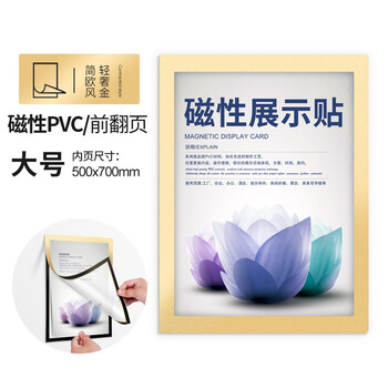磁性展示贴磁力贴片磁吸展示框课程表吸铁文件框奖状保护墙营业执照相框贴墙海报中介公告栏磁铁广告框牌 大号金色