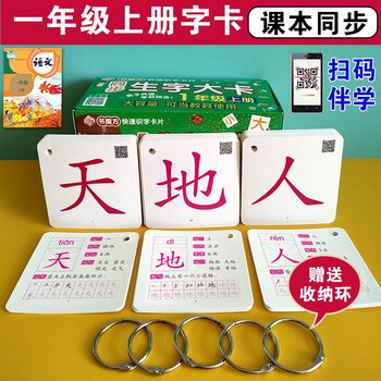 同步生字大卡1年级上册/紧贴部编版教材 双面快速识字卡片 319张638页