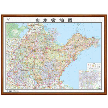 【定制边框】2022年 山东省地图 木框装裱 1.1米*0.8米 胡桃木边框