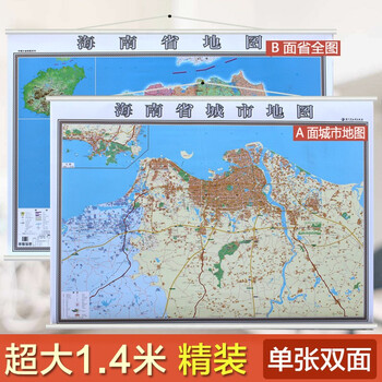 【双面挂图】2020新海南省地图挂图 海口地图挂图 正反面印刷 挂绳精装1.4米x1米