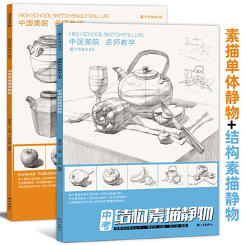 中考结构素描静物组合临摹明暗透视书范本美术教材程画画自学入门零基础画册敲门砖初中初学者儿童写生铅笔手 中考结构素描静物和单体静物共2册
