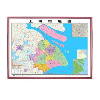 【定制裱框】2021新版  挂图框画 办公室装饰画书房客厅挂画大红实木壁画 上海地图