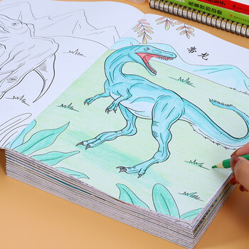 恐龙涂色本3-6-8-10岁 幼儿童填色本小学生画画书涂鸦4-5岁绘画册 恐龙6本含138个图案（不送彩铅）