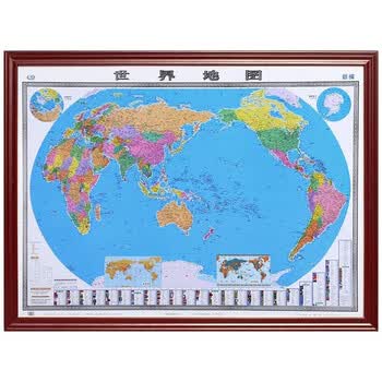【定制边框】2022年 地图带框 木框装裱 办公室挂图 约1.6米*1.2米 世界地图 胡桃色框