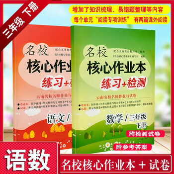 云南名校核心作业本练习与检测三年级下册语文数学云南名校名师作业+试卷小学3年级语文数学同步练习教辅 语文+数学
