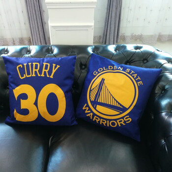 【球迷推荐】NBA科比库里棉麻抱枕快船威少杜兰特篮球靠垫乔丹骑士艾佛森靠枕 勇士库里（双面） 45*45cm(枕套)