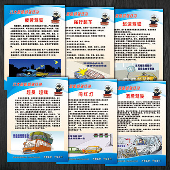 交通安全宣传画海报标语展板挂图六大危险驾驶行为宣传栏套图JTX15 覆膜防水PP贴纸 40*30厘米*6张