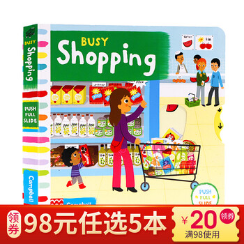 Busy系列Busy Shopping忙碌的购物中心英文原版绘本 推拉滑动机关操作纸板书儿童英语启蒙