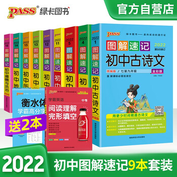图解速记 初中 古诗文数学英语物理化学生物地理历史政治 22版 9本套装 pass绿卡图书 速记小手册一本思维导图课本知识清单