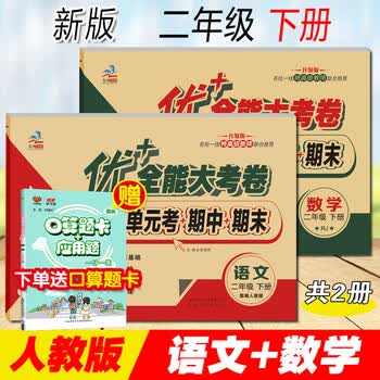 二年级 全套上册下册 文涛优+加十全能大考卷小学生语文数学教材课时同步练习周月考期中期末单元考试卷 2本/语文人教+数学人教/下册