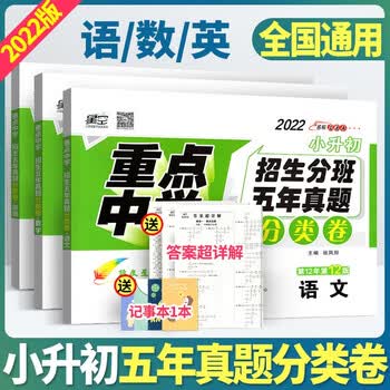 小升初数学语文英语重点中学招生分班五年真题分类卷专项训练小学升学总复习小考试卷全套考进十大名校真题卷 语数英3本
